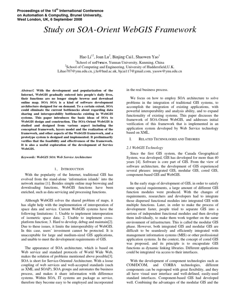 Study On SOA-Orient WebGIS Framework | PDF | Service Oriented Architecture | Component Based ...