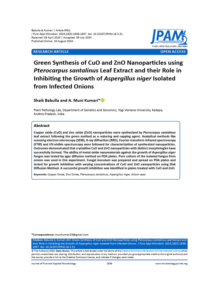 Green Synthesis of Cuo and Zno Nanoparticles Using Leaf Extract and Their Role in Inhibiting The ...