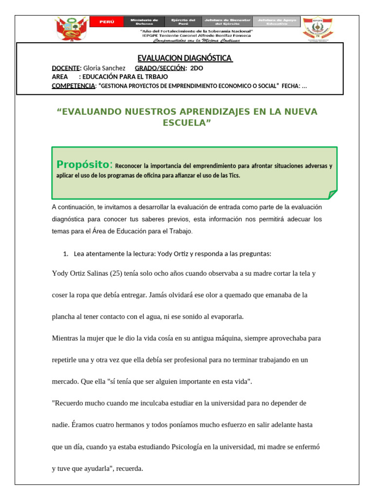 Evaluacion Diagnostica Ept 2 | PDF | Microsoft PowerPoint | Evaluación
