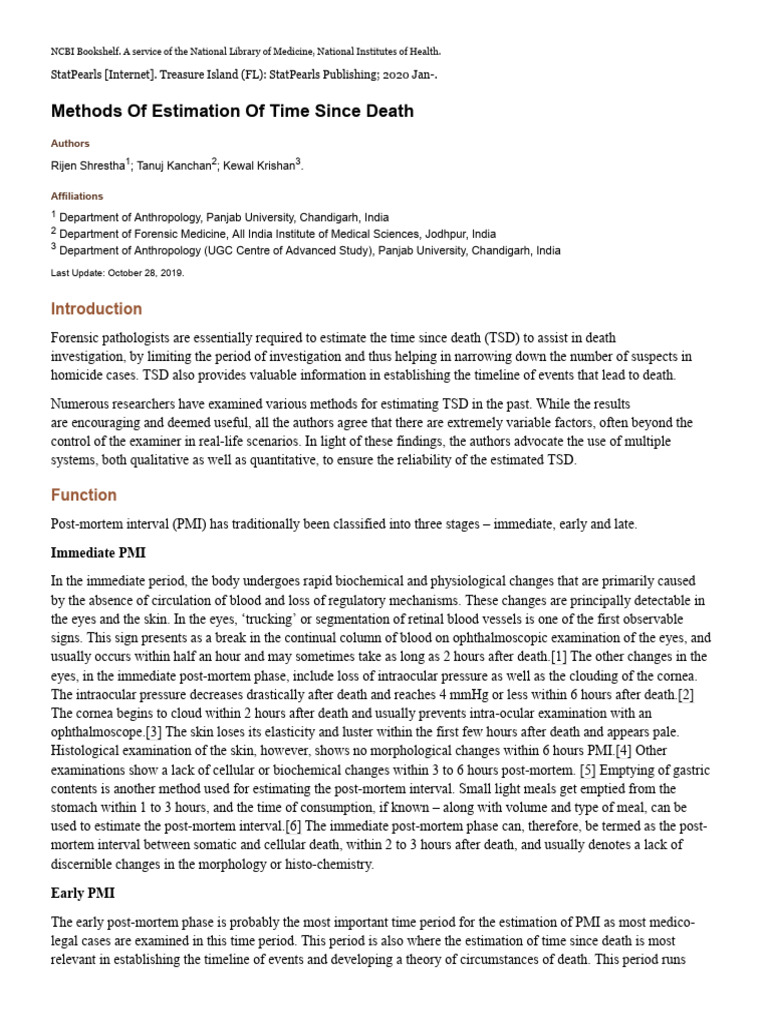 2020 Methods of Estimation of Time Since Death | PDF | Decomposition ...