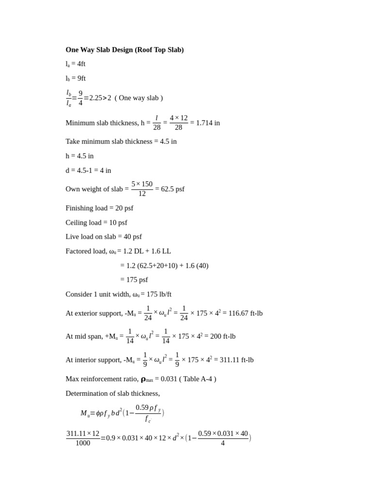 One Way Slab Calculations For Roof Slab | PDF | Building Engineering | Structural Engineering