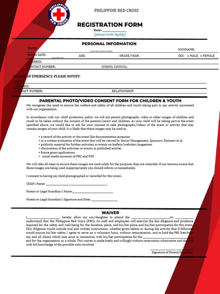Philippine Red Cross Registration Form | PDF | Consent | Justice