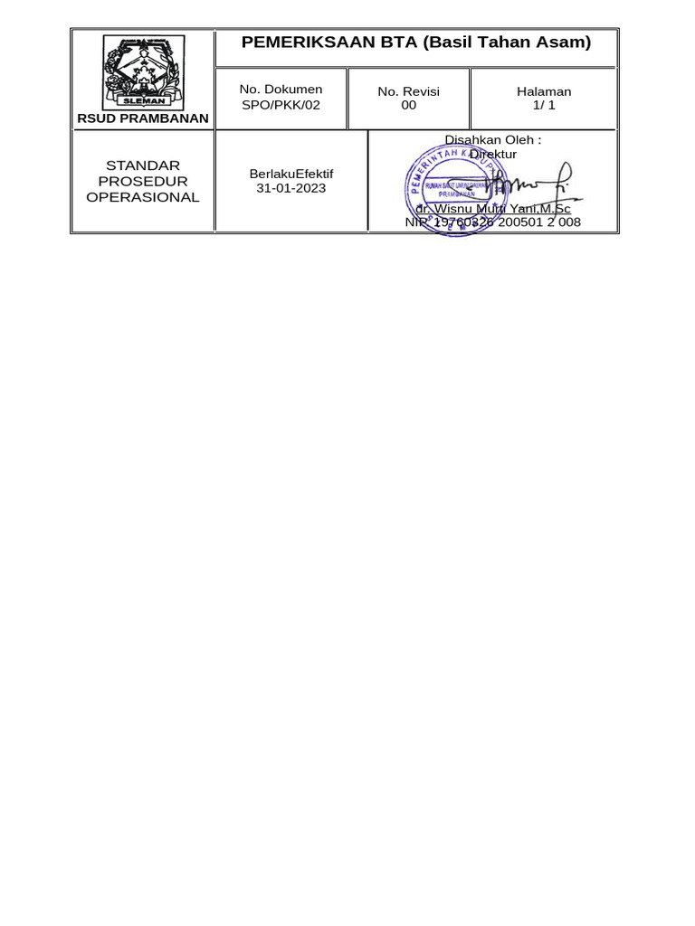 Spo Pemeriksaan Bta | PDF