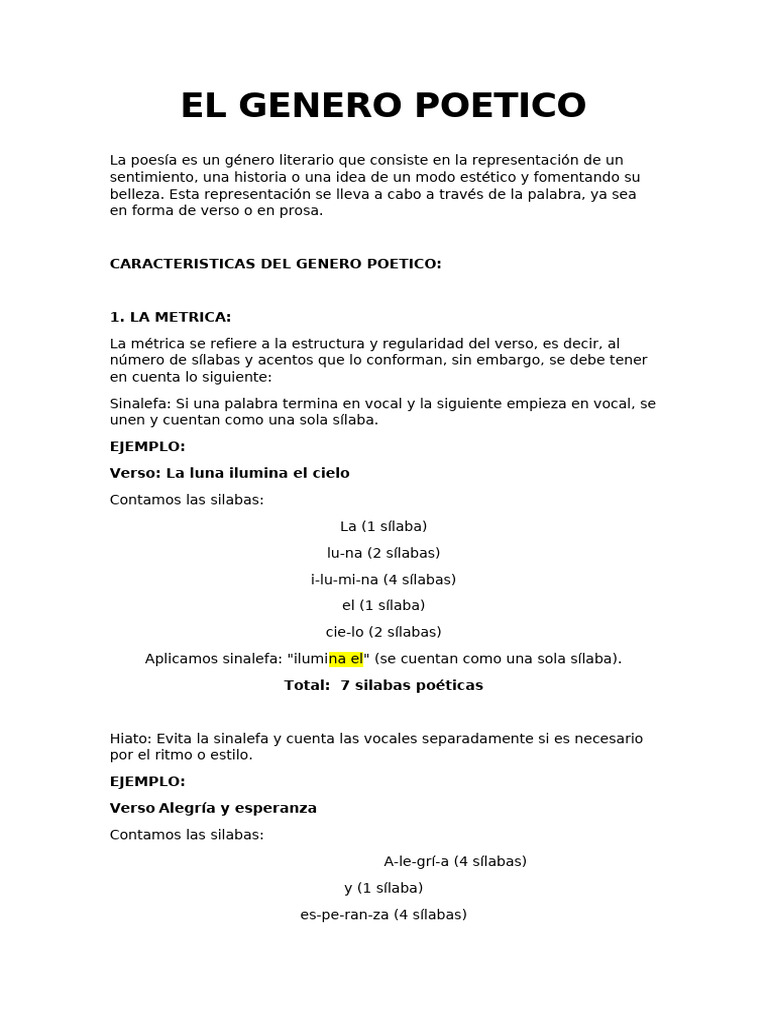 El Genero Poetico | PDF | Poesía | Sílaba