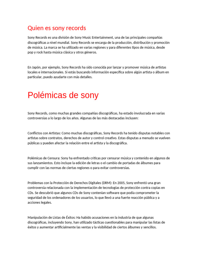 Historia y Polémicas de Sony Records | PDF | Britney Spears | Cultura ...