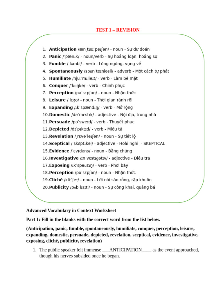 TEST 1 - PART 1 - 10C2 | PDF | Linguistics