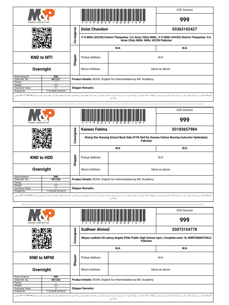 KND To Mti Overnight: Dolat Chandani 03363102427 | PDF