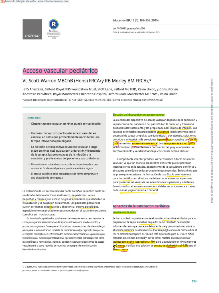 07.2 Paediatric Vascular Access Esp | PDF | Medicina CLINICA ...