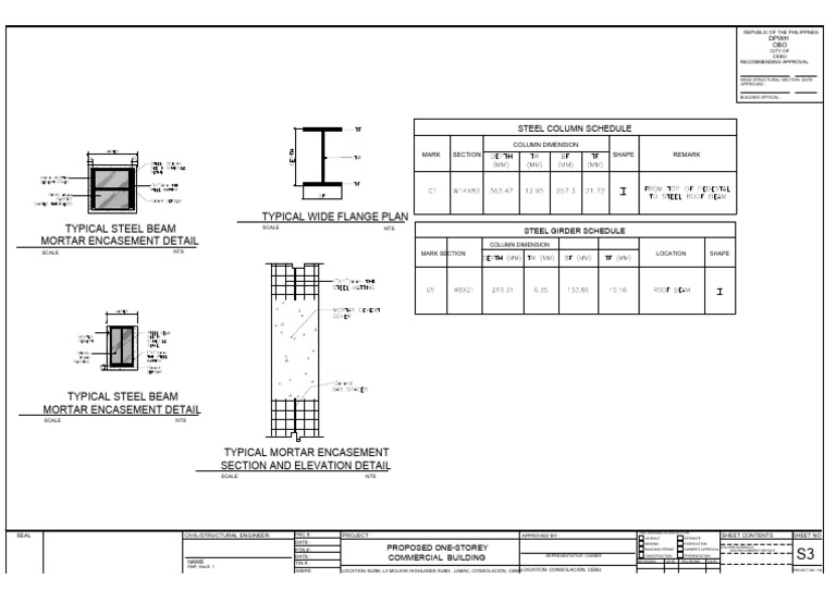 Typical Steel Beam Mortar Encasement Detail Typical Wide Flange Plan ...