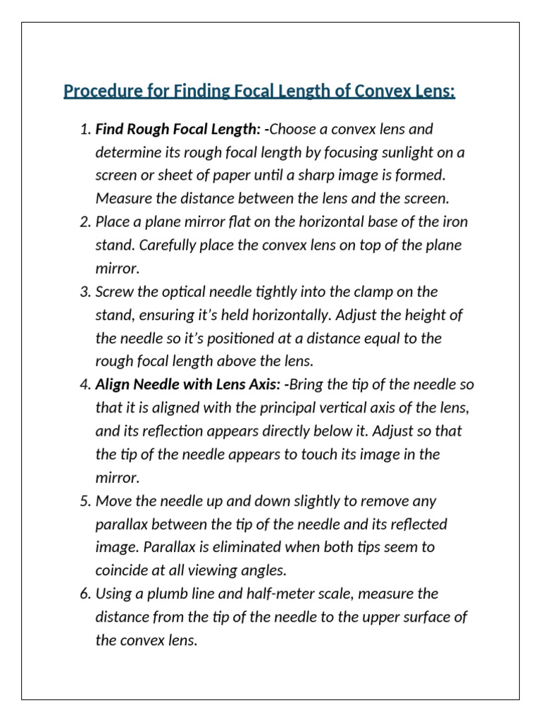 Procedure For Finding Focal Length of Convex Lens | PDF | Science ...