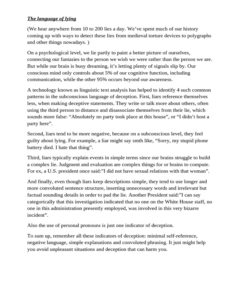 The Language of Lying | PDF | Social Science