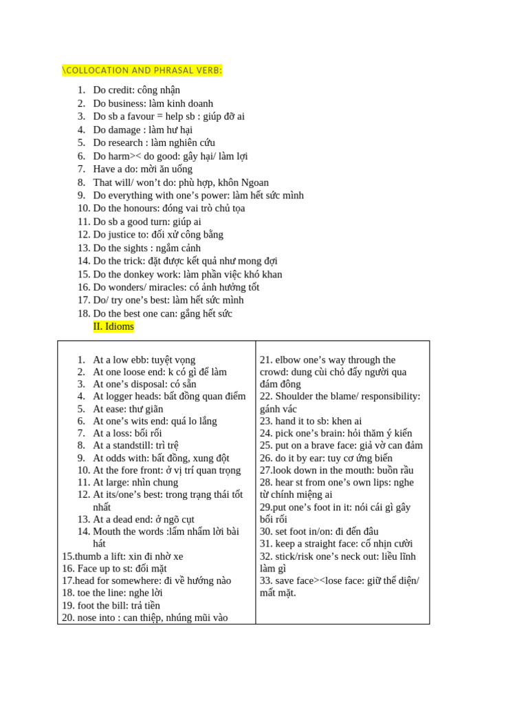 Collocation and Phrasal Verb 1 | PDF