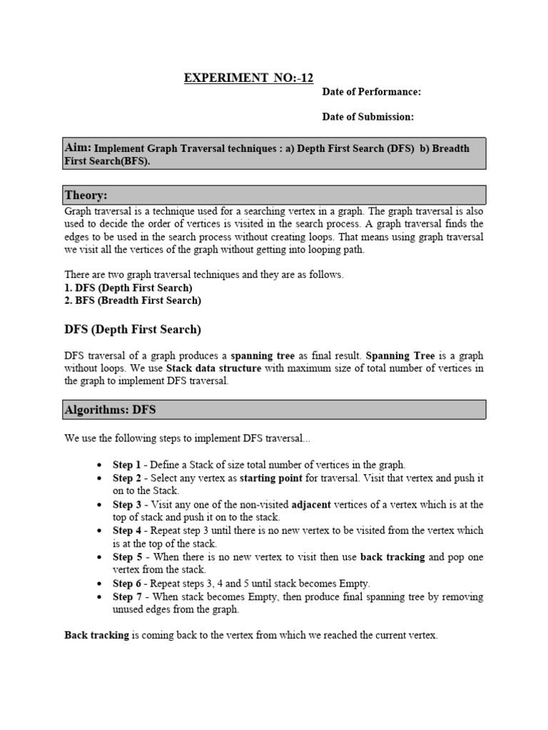 Exp 12 | PDF | Vertex (Graph Theory) | Algorithms And Data Structures