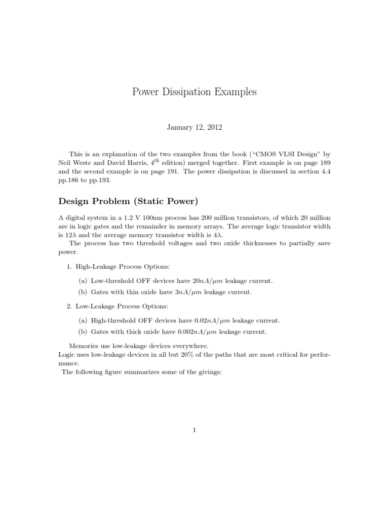 Power Dissipation Examples | PDF | Cmos | Digital Electronics