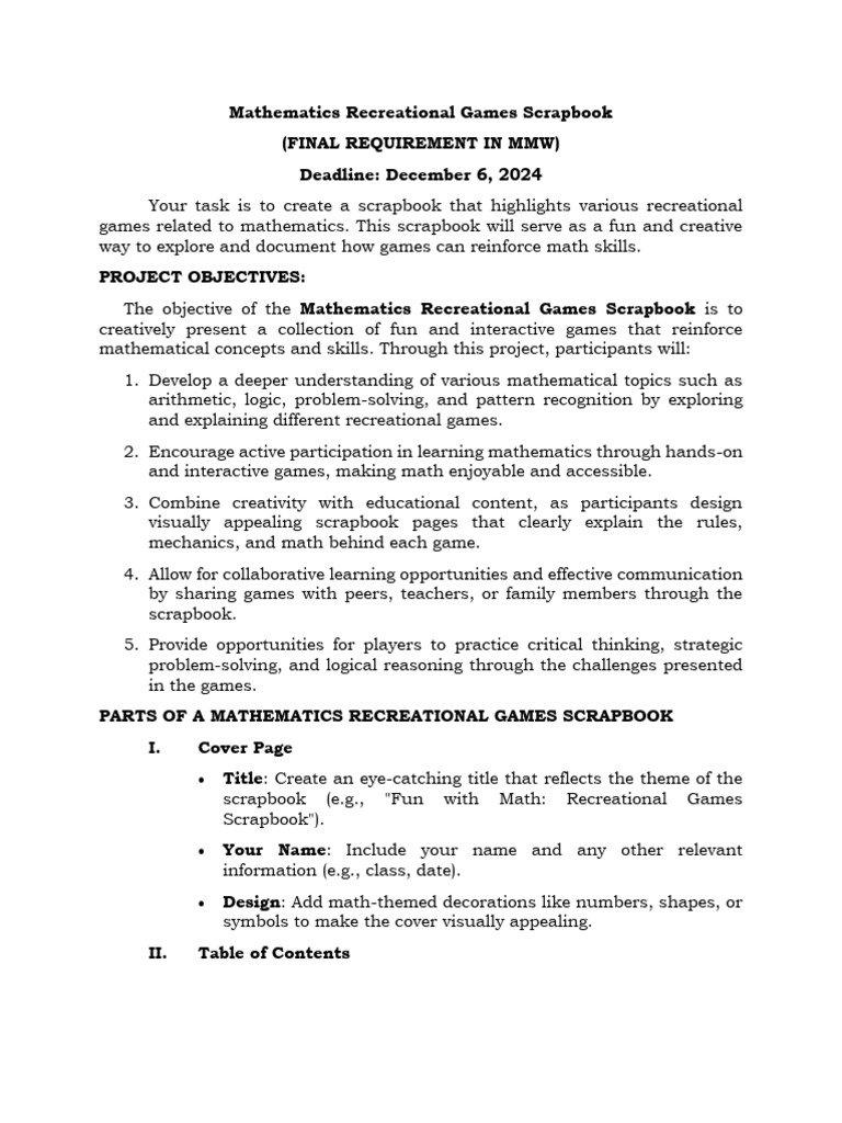 Mathematics Recreational Games Scrapbook | PDF | Mathematics | Scrapbooking