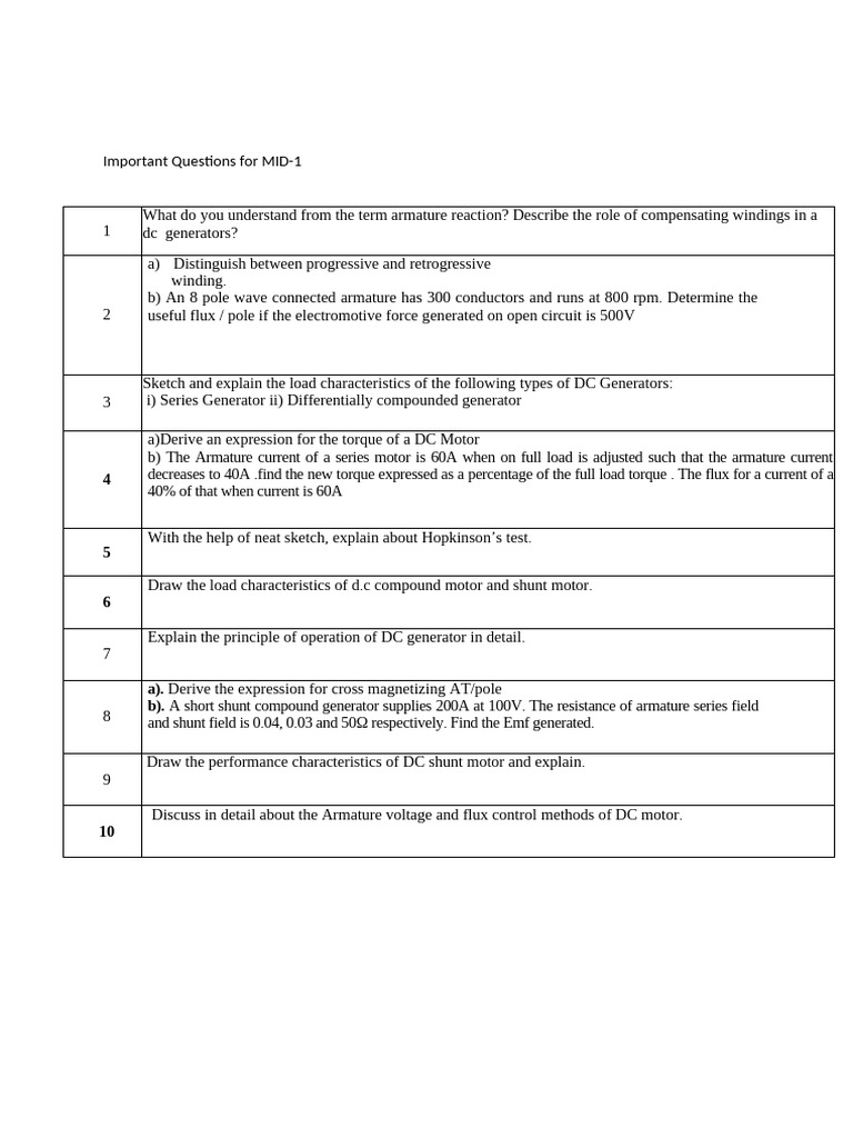 Important Questions for MID-1 (EM-1) | PDF