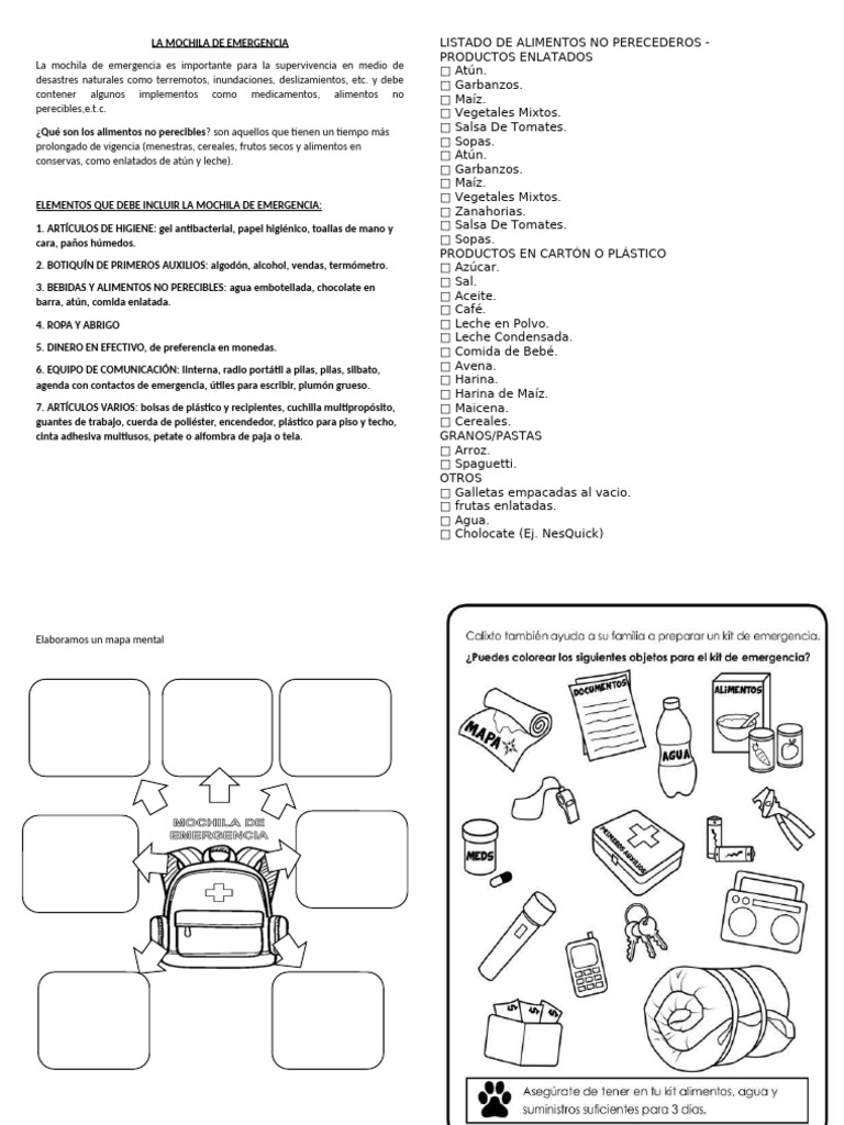 La Mochila de Emergencia | PDF | Alimentos