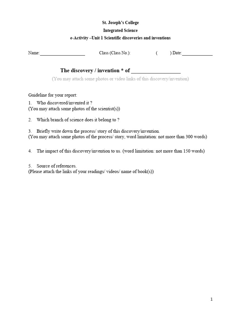 S1 E-Activity 1 Scientific Discoveries and Inventions | PDF