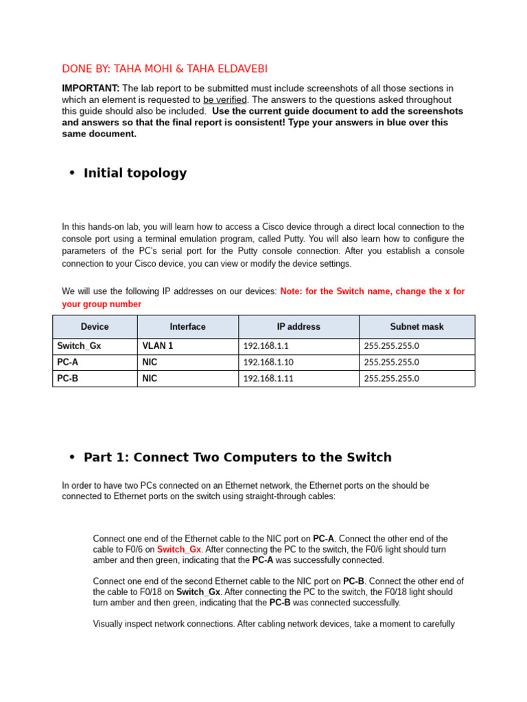 LAB 1 - Basic Switch Connectivity - ENG - v2.0 | PDF | Computer Network | Ip Address