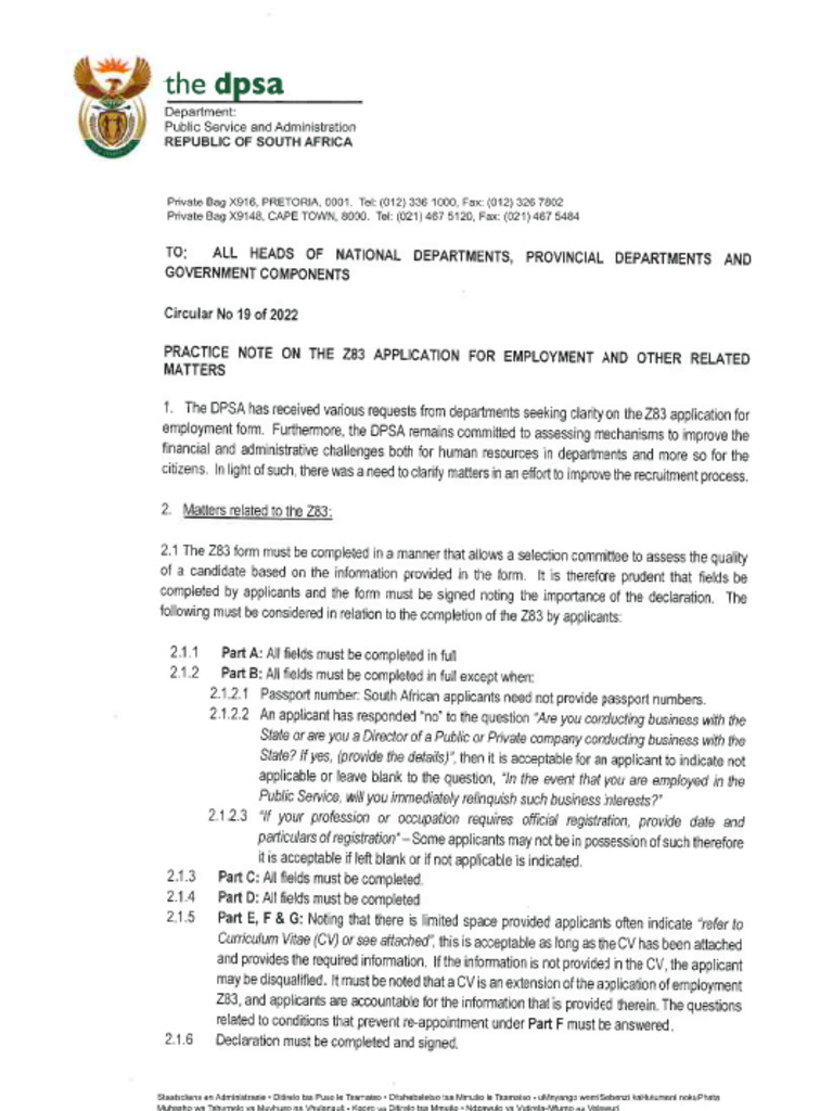 Practice Note On The Z83 Application For Employment and Related Matters ...