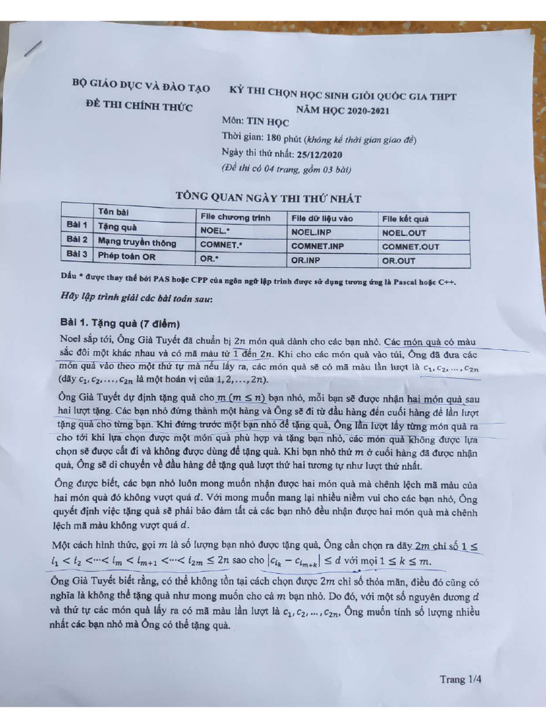 (Problems and Solution) Vietnam Olympiad in Informatic 2020-2021 | PDF