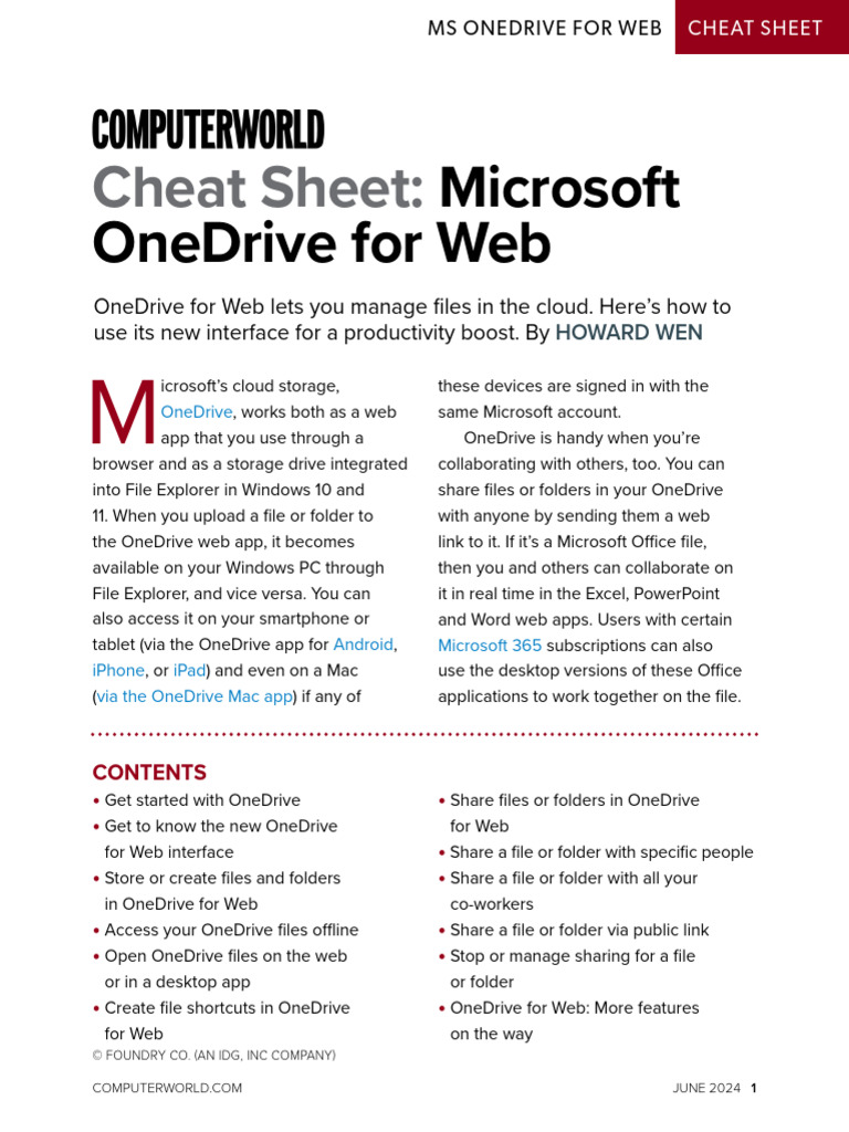 Microsoft OneDrive For Web Cheat Sheet | PDF | Computer File ...