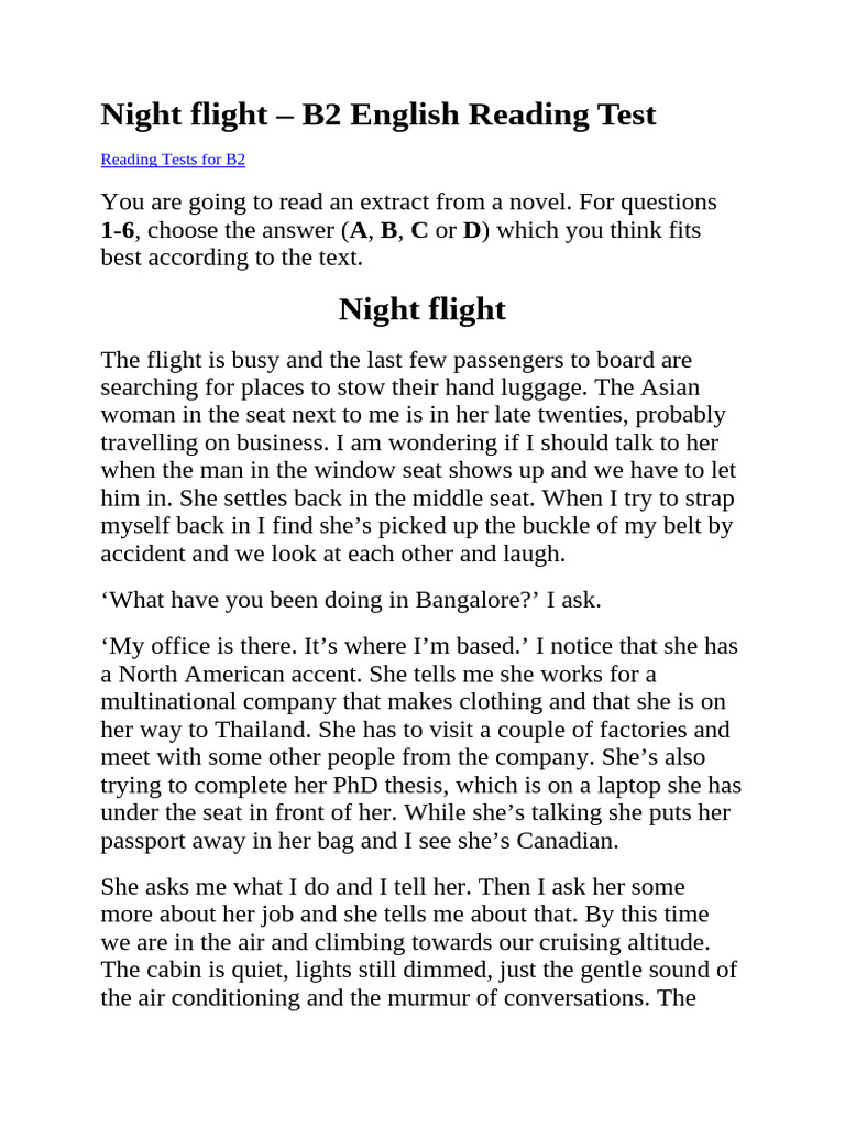B2 English: Night Flight Test | PDF