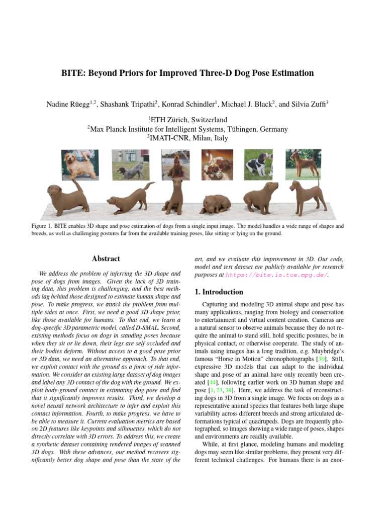 （3D狗姿态估计）BITE Beyond Priors for Improved Three-D Dog Pose Estimation | PDF | 3 D Computer Graphics