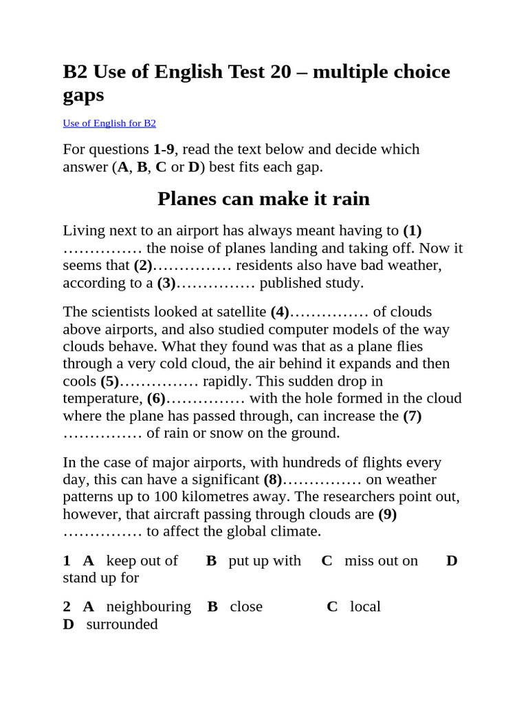 B2 Use of English Test 20 | PDF