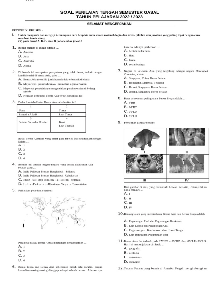 SOAL PENILAIAN TENGAH SEMESTER GASAL | PDF