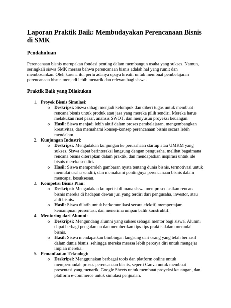 Laporan Praktik Baik | PDF