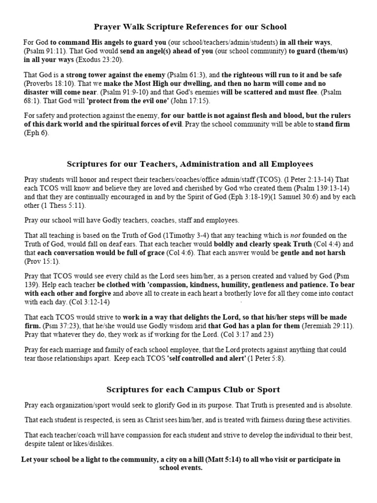 Prayer Walk Scripture References | PDF | Prayer | God
