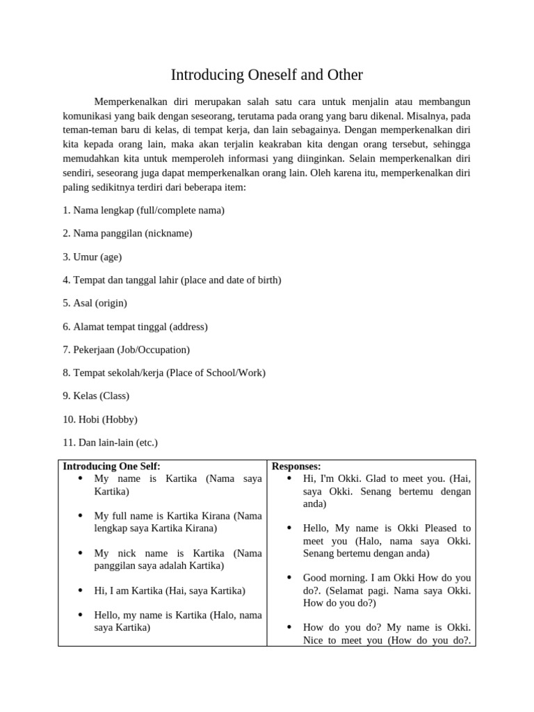 Introducing Oneself and Others Guide | PDF