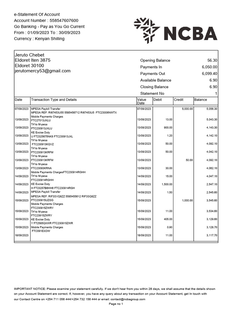 September 2023 Account Statement | PDF | Payments | Banks