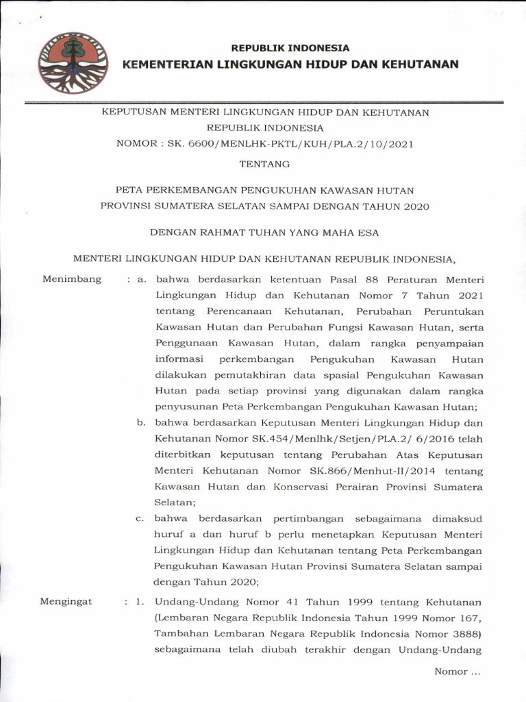 SK 6600 Bangkuh Provinsi Sumatera Selatan | PDF