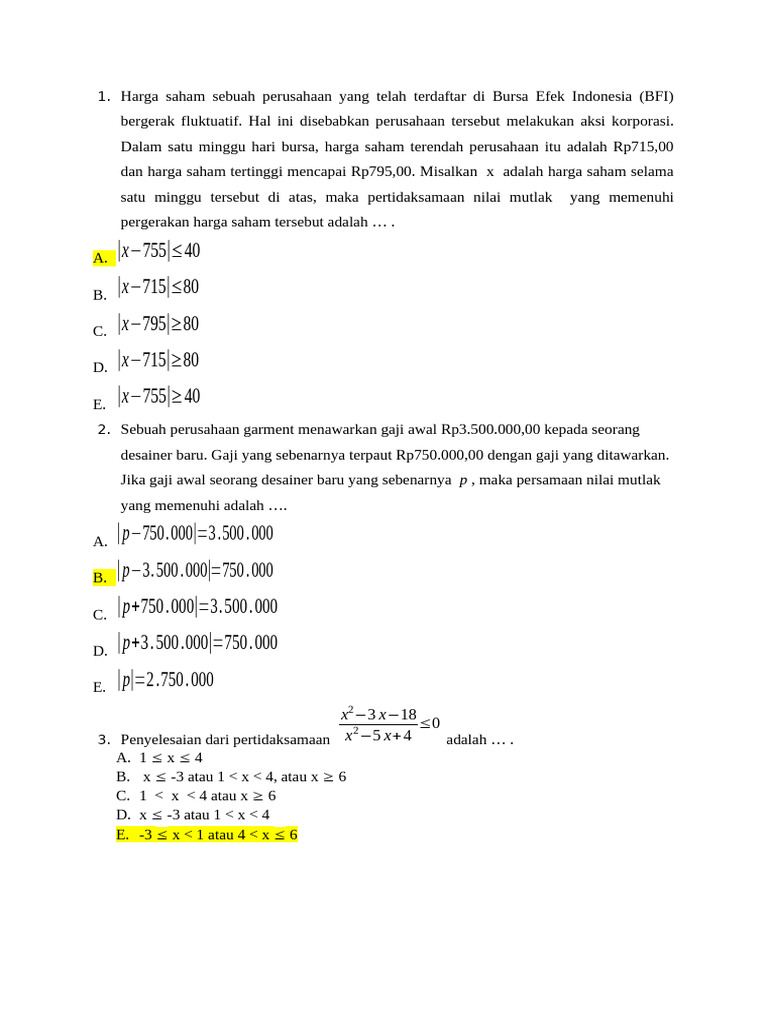 Naskah Soal Matematika Wajib | PDF