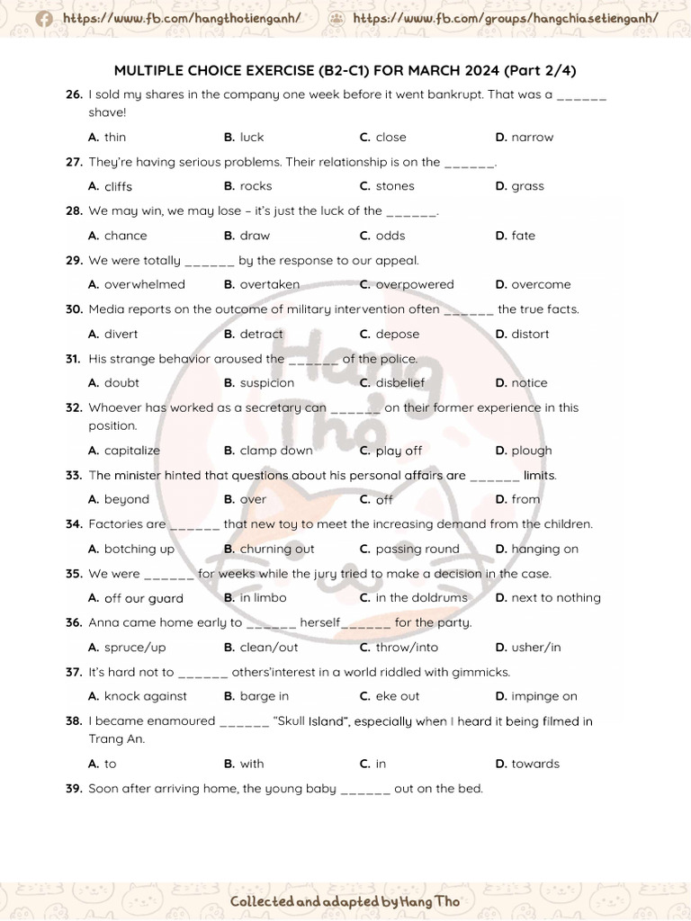 (Hang Thỏ) 100 Multiple Choice (B2-C1) (2_4) | PDF