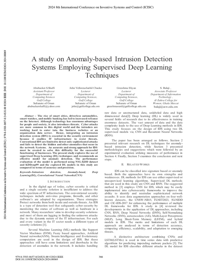 A Study On Anomaly-Based Intrusion Detection Systems Employing Supervised Deep Learning ...