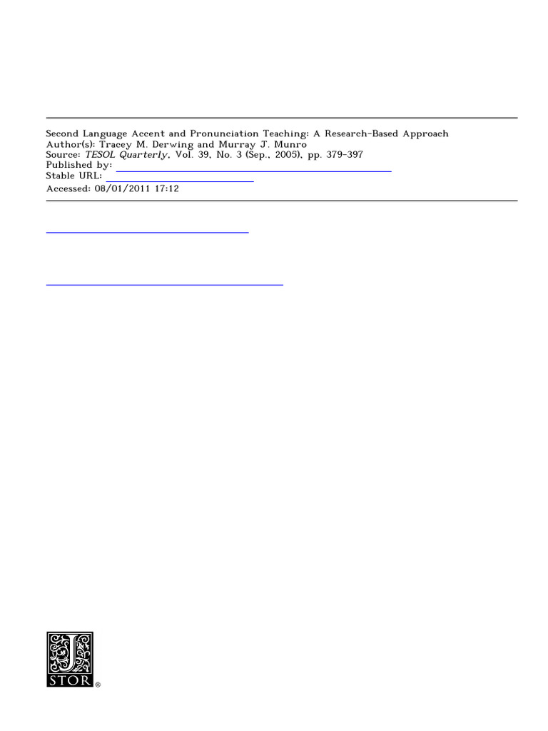 Derwing & Munro 2005 Second Language Accent and Pronunciation Teching ...