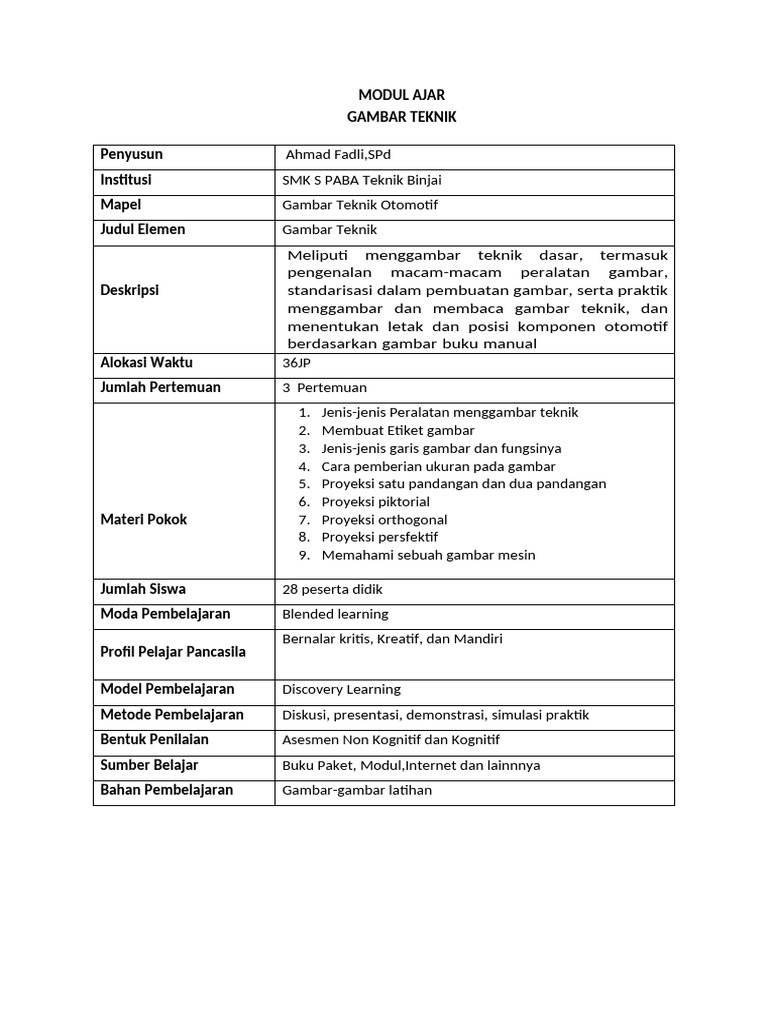 Modul Gambar Teknik Otomotif SMK | PDF | Seni
