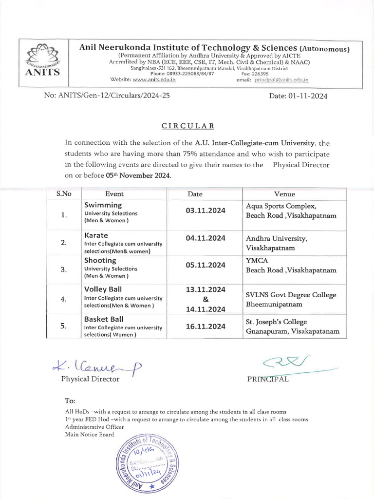 Sports Circular Dated 1st Nov 2024 | PDF