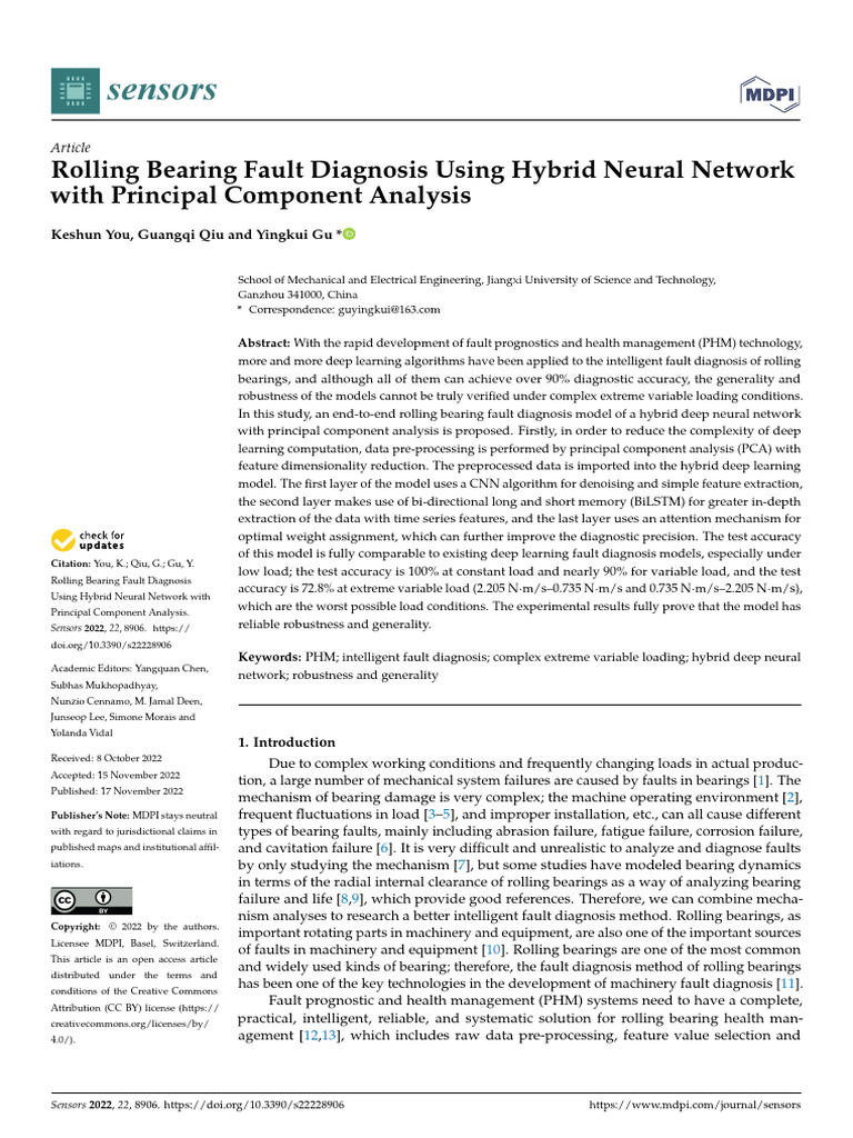 Rolling Bearing Fault Diagnosis Using Hybrid Neural Network With Principal Component Analysis ...