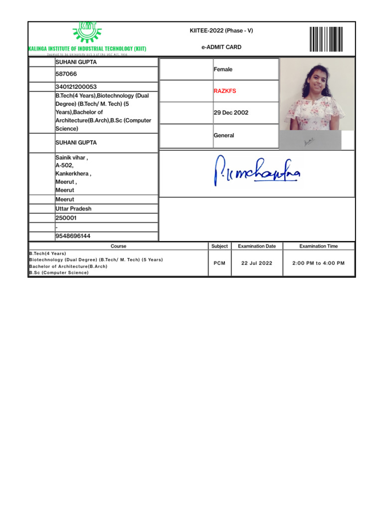 Kiitee - Admit Card | PDF | Laptop | Computing