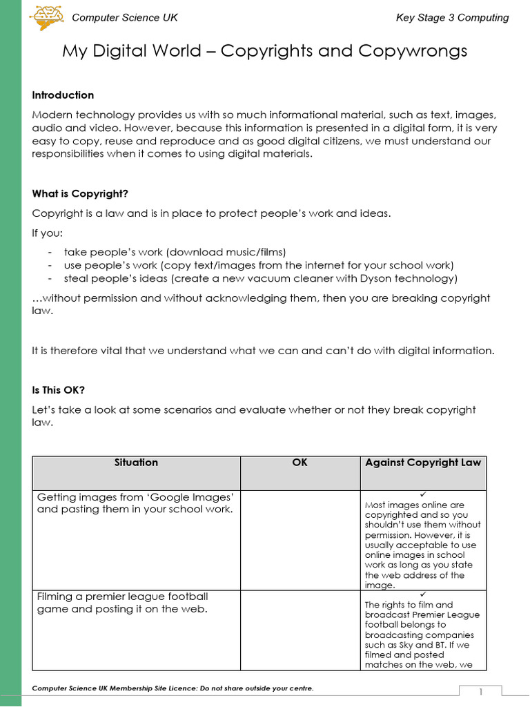 01 My Digital World - Lesson 3 | PDF | Internet | Copyright