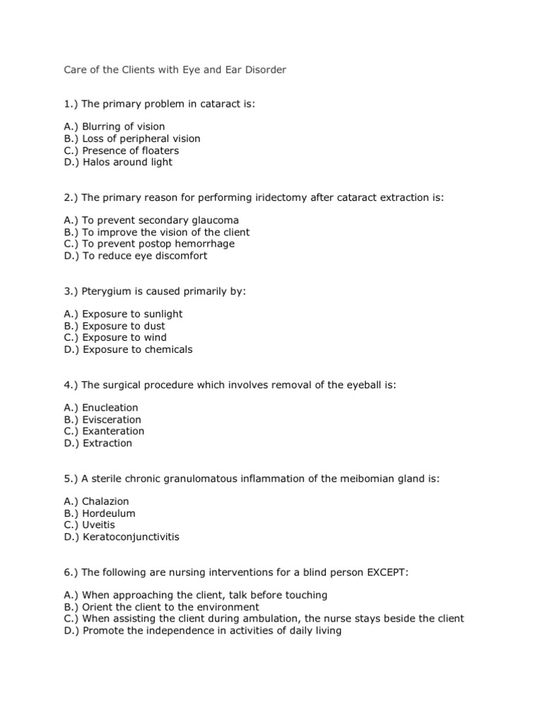 Care of The Clients With Eye and Ear Disorder | PDF | Glaucoma | Hiv/Aids