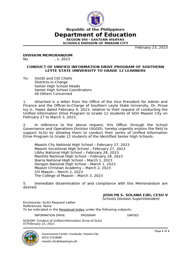 Division Memorandum - 07 Information Drive | PDF