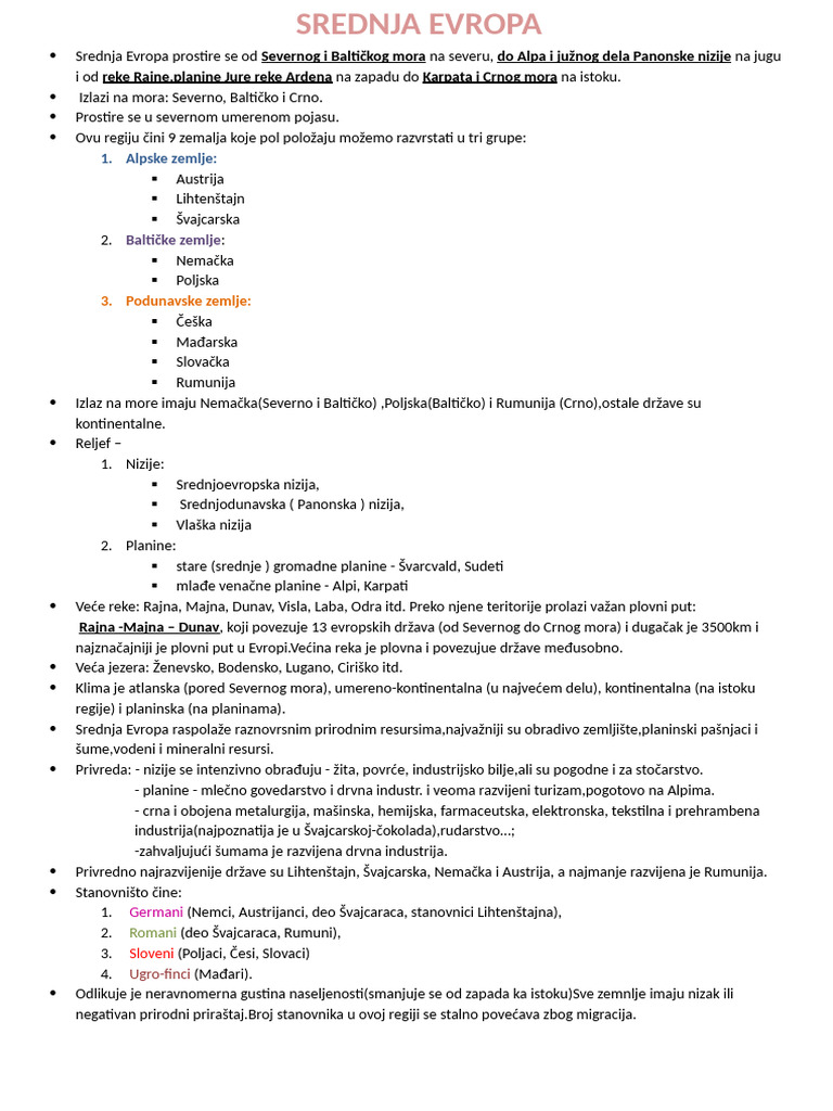 Srednja Evropa I Nemačka | PDF