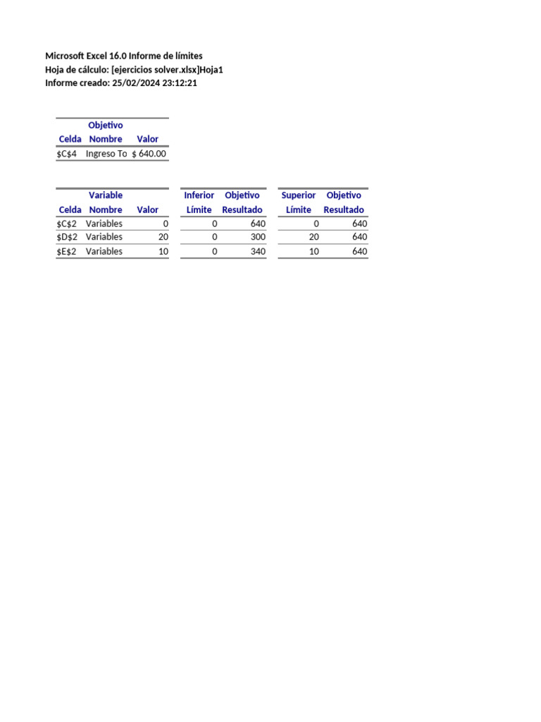 Ejercicios Solver | PDF | Matemáticas Aplicadas