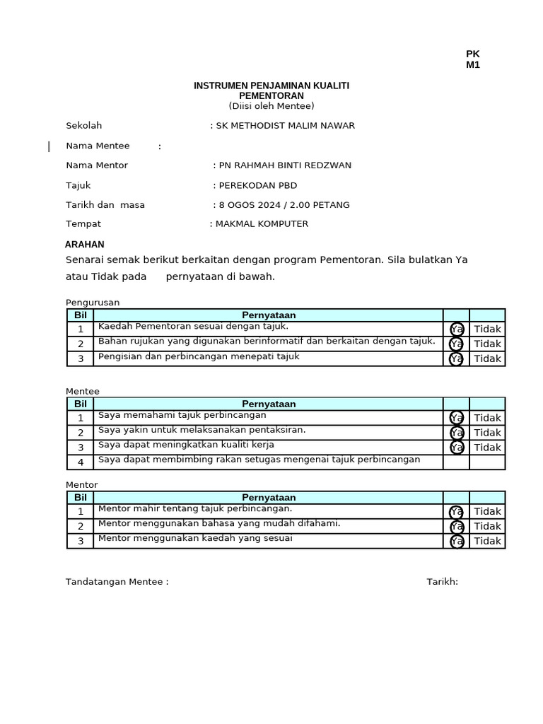 Borang 4P PBD PEMENTORAN 1 2024 | PDF