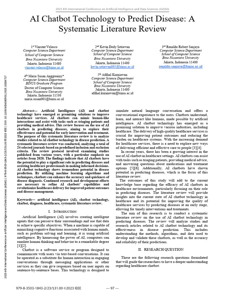 AI Chatbot Technology To Predict Disease A Systematic Literature Review ...